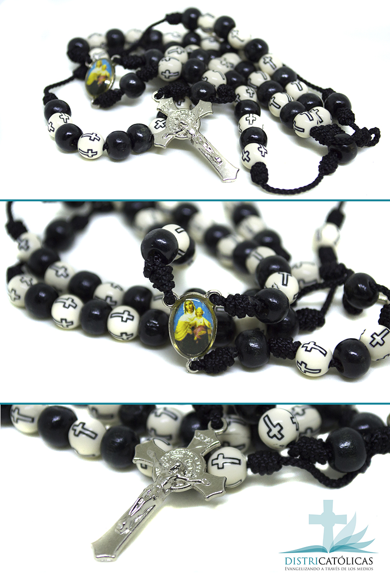 Camándula pepa negra con cruz blanca