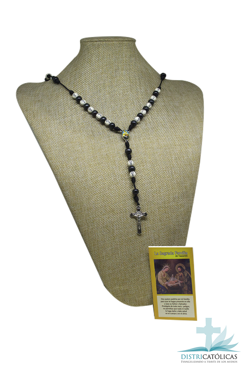 Camándula pepa negra con cruz blanca